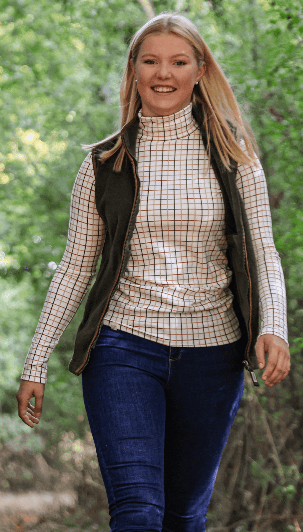 Ginger & Jardine Cosy Roll Neck Apricot Check – On The Peg Clothing